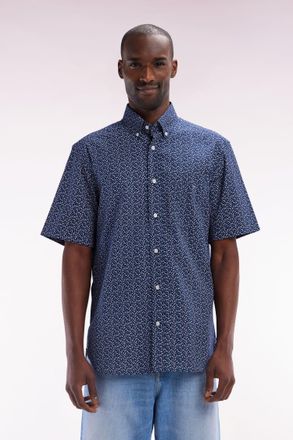 Eden Park Chemise À Manches Courtes En Popeline De Coton Marine Micromotif Noeud Papillon Coupe Droite