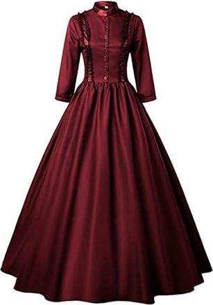 Generic Costume Médiéval De Médecin De La Peste Robe Gothique rétro Noire pour Femmes, Manches Longues, Couleur Unie, en Polyester, à Volants, avec noeuds Gob