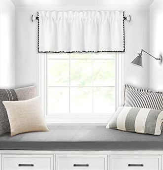 Achim Home Decor Kendal Fenstervorhang-Volant, 14 Breite, 35,6 cm Länge, 3,8 cm Stangentasche, Weiß/Schwarz, ultraweicher, lichtfilterender Stoff mit Musche