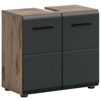 ebuy24 Ice Waschbeckenunterschrank 2 T&uuml;ren Schwarz matt, Eiche Dekor