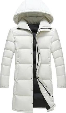 Generic Veste dhiver pour homme, parka longue, coupe vent, &eacute;paisse, matelass&eacute;e, &agrave; capuche, blanche, taille M