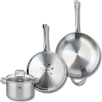 Fackelmann ELO 9508050 Batterie de cuisine 3 pi&egrave;ces, Ensemble de 2 Po&ecirc;les de cuisson 28 et 32 cm et 1 faitout 20 cm Elo Profi Citrin, inox, induction