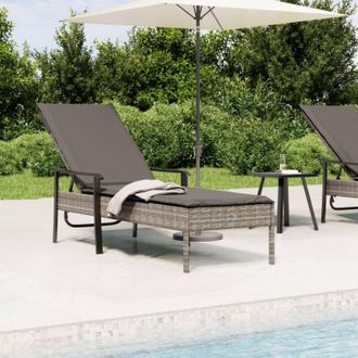 vidaXL Chaise longue avec coussin gris r&eacute;sine tress&eacute;e Vidaxl