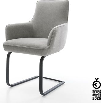 DELIFE Freischwinger Heira-Flex mit Armlehnen Strukturstoff Soft Grau Freischwinger flach Schwarz Taschenfederkern, Esszimmerst&uuml;hle