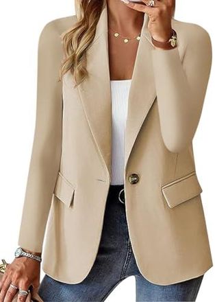 TOMWELL Blazer Femme Couleur Unie Casual Revers OL Business Slim Fit Veste de Costume Devant Ouvert Printemps Automne Manteau Cardigan Blazer Jacket B Abricot