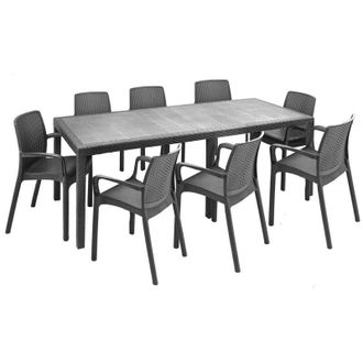 Dmora Au&szlig;entisch Dantonaz, ausziehbarer rechteckiger Esstisch mit 4 St&uuml;hlen inklusive, Gartentisch und Sitze in Rattanoptik, 100 % Made in Italy, Anthrazit