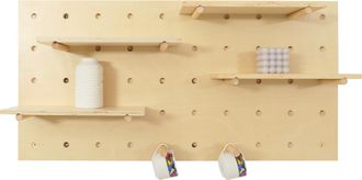 Mendler Wandpaneel HWC-P24, Wanddekoration Wandregal Steckboard Lochplatte, 4 Ebenen Aufhängung 100x50cm FSC - naturfarben