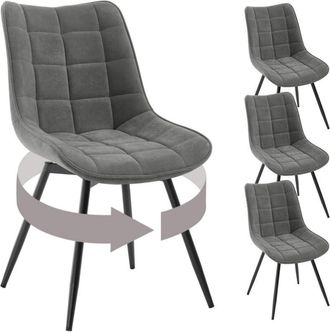 Woltu Woltu - Lot de 4 Chaises Pivotantes Salle &agrave; Manger Chaises de Cuisine, Tissu en Velours, Pieds en M&eacute;tal, Gris Fonc&eacute;