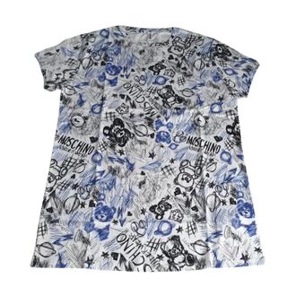 Moschino Fantasia All Over Logo Wei&szlig;es Baumwoll-T-Shirt - - Tops - Herren - Mehrfarbig - M