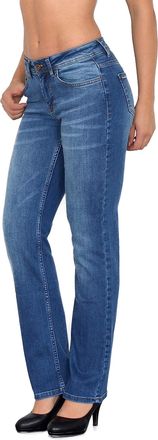 ESRA Damen Jeans-Hose Jeanshose gerader Schnitt Straight-Fit Jeans Damen High Waist bis Übergröße Große Größen G600