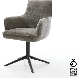 DELIFE Drehstuhl Heira-Flex mit Armlehnen Boucl&eacute; Soft Schlamm Fu&szlig;kreuz Schwarz 360&deg; drehbar Wippfunktion Taschenfederkern, Esszimmerst&uuml;hle