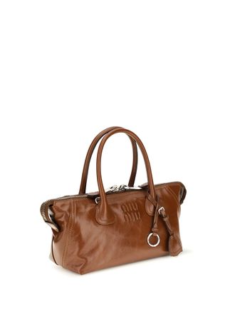Miu Miu Womens Glossy Leather Handbag Rosewood Calf Handbags Hand Bags