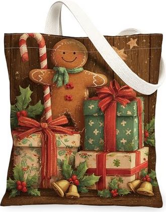 Generic Sacs fourre-tout en toile de pain d&eacute;pice de No&euml;l, sacs r&eacute;utilisables, vintage, l&eacute;gers, lavables &agrave; l&eacute;paule pour les voyages, Brun, 13x15 Inch