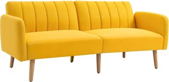 HOMCOM Sofa, 2-Sitzer-Bett, Stoff, mit Rückenlehne, verstellbar, abnehmbare Armlehnen und Holzbeine, modern, für Wohnzimmer, Büro, 173 x 75 x 73 cm, Gelb