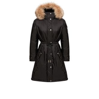 Moncler Moncler Parka Matelass&eacute;e Longue &Agrave; Capuche Et Bordure En Shearling Moustique, Femme, Noir, Taille: 00