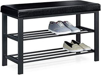 Relaxdays Schuhbank, offen, f&uuml;r 6-8 Paar Schuhe, Schuhregal zum Sitzen, Polsterung aus Kunstleder, HxBxT 49 x 81 x 31 cm, auf 2 Etagen, schwarz