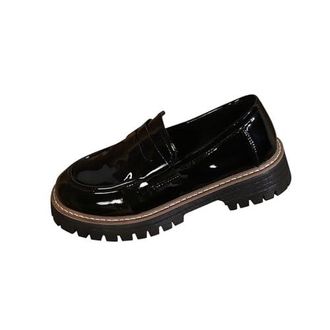 Generic Mocassins confortables &agrave; enfiler en cuir verni pour femme, couleur unie, antid&eacute;rapants, classiques, habill&eacute;s, d&eacute;contract&eacute;s, Noir, 36.5 EU