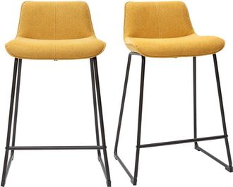 Miliboo Tabourets de bar en tissu effet velours textur&eacute; jaune moutarde et m&eacute;tal H65 cm (lot de 2) BOOST