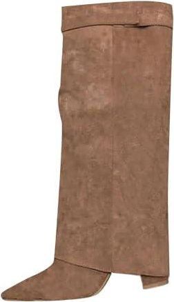 Generic Femme Bottes Hautes en Daim &Agrave; Talons Hauts Bout Pointu Semelle Antid&eacute;rapante Bottes &Eacute;l&eacute;gantes R&eacute;tro Ample Et Confortable Boots Chaussures Femme D&eacute;cont