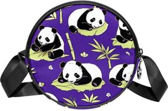 Generic Sac &agrave; bandouli&egrave;re rond pour femme, petit panda mignon, sac &agrave; bandouli&egrave;re avec fermeture &eacute;clair, bretelles r&eacute;glables, sac &agrave; main rond d&eacute;contract&eacute; pour 