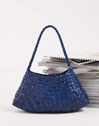 Dragon Diffusion Rosanna - Sac port&eacute; &eacute;paule en cuir tress&eacute; - Bleu