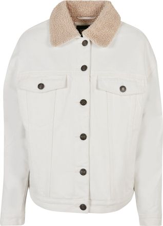 Urban Classics Damen Ladies Oversized Sherpa Denim Jacket Offwhite raw, S