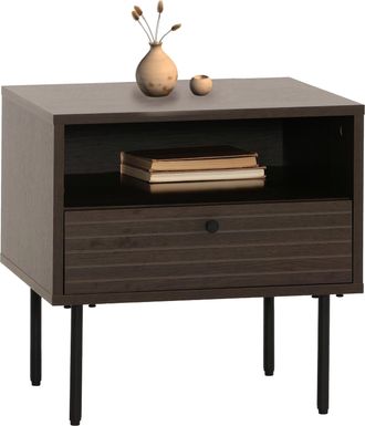 Mendler Nachttisch HWC-N78, Nachtschrank, Schublade, skandinavischer Stil Metall Holz Melamin MVG 50x40x50cm - Dunkelbraun