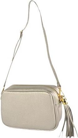 modamoda.de T240 - Petit sac &agrave; bandouli&egrave;re en cuir v&eacute;ritable, M&eacute;tal dor&eacute; clair, s