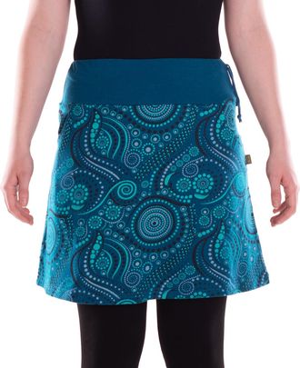 vishes Alternative Bekleidung - Damen Mini-Rock Baumwolle Mandala-Muster A-Linie Bund zum Schn&uuml;ren mit Stickerei t&uuml;rkis 36