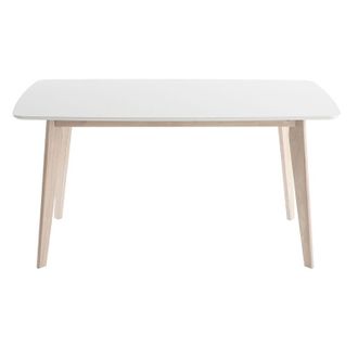 Miliboo Design-Esstisch Wei&szlig; und helles Holz L150 LEENA