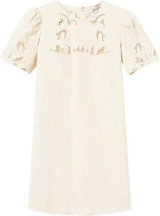 Twinset Femme, Robes, Beige, Taille: 38 FR Courte robe en lin m&eacute;lang&eacute; avec broderie