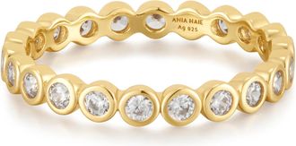 Ania Haie Damen Ring CHIC Creator Bezel Set Ring aus 925 Sterling Silber 14k vergoldet, besetzt mit 22 Zirkonia, EUR Größe: 52, inkl. Geschenkverpackung