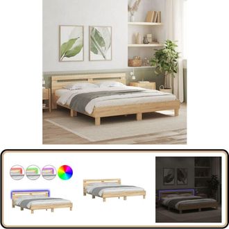 vidaXL Vidaxl - Cadre de lit avec led sans matelas ch&ecirc;ne sonoma 160x200 cm - Lit Double - Cadre De Lit - &Eacute;clairage led - Bois Ding&eacute;nierie - Design Moderne