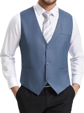 Hisdern Anzugweste f&uuml;r Herren Dusty Blau Slim Fit Elegante Weste Herren Anzug Klassische Formelle Anzugwesten Einfarbig Hochzeit Smoking Westen Blau M&auml;nner mi
