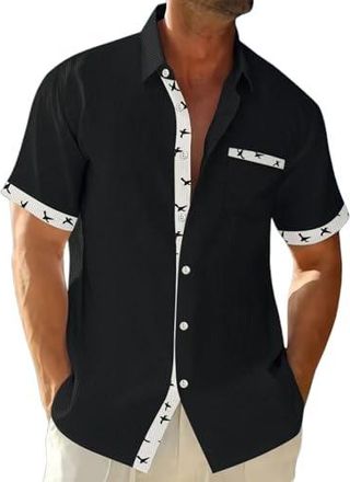 Generic Chemise hawa&iuml;enne pour Homme - &Eacute;t&eacute; Loisirs Manches Courtes Coupe Droite Basic de Plage boutonn&eacute;e Imprim&eacute; hawa&iuml;en daffaires p&ecirc;che l&eacute;g&egrave;re