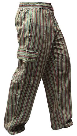 Shopoholic Fashion Unisex vielfarbige-Streifen Marlene-Hosen-sidepocket Hippy Hose - gr&uuml;n Mix, Medium