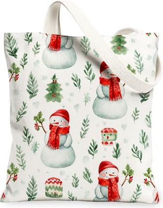 Generic Sacs fourre-tout en toile motif bonhomme de neige de No&euml;l, sacs d&eacute;picerie r&eacute;utilisables, vintage, l&eacute;gers, lavables, blanc, 13x15 Inch