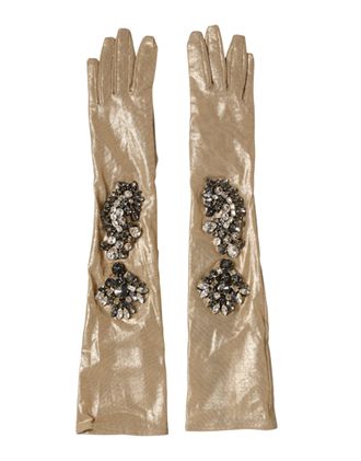 Dolce & Gabbana Womens Beige Satin Crystal Elbow Length Mitten Gloves 02+pa