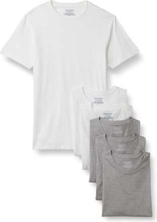 Amazon Essentials Herren Rundhals-Unterhemden aus Baumwolle, vielseitige Soft Basics, 6er-Pack, Wei&szlig;/Mittelgrau Meliert, XXL
