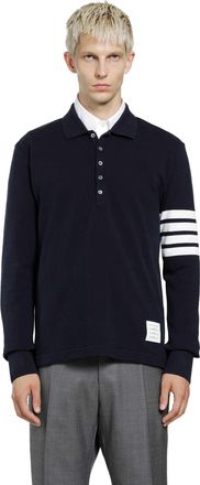 Thom Browne Cotton Piqu&eacute; 4-Bar Long Sleeve Polo