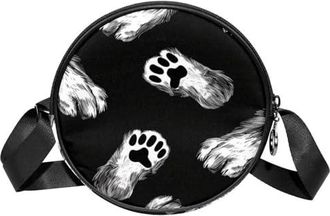 Generic Sac &agrave; bandouli&egrave;re rond pour femme, motif empreintes de pattes fonc&eacute;es, petit sac &agrave; dos &agrave; bandouli&egrave;re avec fermeture &eacute;clair, bretelles r&eacute;glables, sac &agrave;