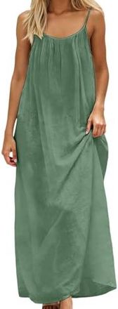 Generic Robe de vacances pour femme - Grande taille - L&eacute;g&egrave;re - Robe longue d&eacute;t&eacute; - Dos profond - D&eacute;contract&eacute;e - Boho - Plage - M&eacute;lange de coton doux - Robe dos