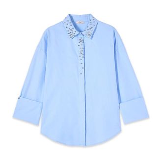 Oltre Hemd mit Kristallbesatz - - Blouses & Shirts - Damen - Blau - L