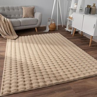 Paco Home Paco Home - Tapis Bubble Salon Chambre Fourrure &agrave; poils longs Design g&eacute;om&eacute;trique 3D 200x280 cm, Beige 3