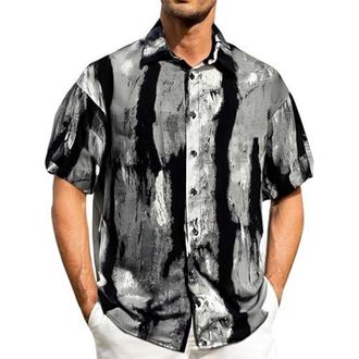 Generic Chemise en lin &agrave; manches courtes pour homme - Blanc - Polo slim grande taille - Haut britannique - Haut d&eacute;contract&eacute; &agrave; manches longues - Coupe droite -