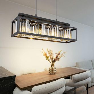 Globo Lighting Led Pendelleuchte Hängelampe Kristall Wohnzimmer modern Hängeleuchte Esstisch schwarz 4 flammig, Metall Glas, 4x E27 led warmweiß, LxH 68 x 120 cm