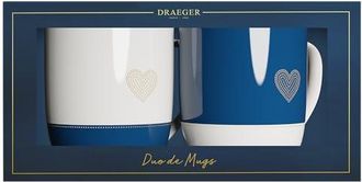 Draeger DRAGER PARIS | Duo de Mugs en c&eacute;ramique avec un coeur pour couples mari&eacute;s | Blanc bleu Motif en or &agrave; chaud | Id&eacute;e cadeau pour couple, jeunes mari&eacute;s, u