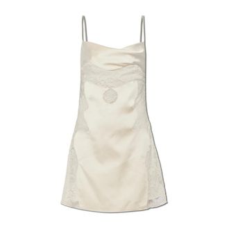 Off-white Satin Kleid mit Spitzeneins&auml;tzen - - Dresses - Damen - Beige - L