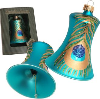 Krebs Glas Lauscha Christbaumschmuck/Glasvogel - Motiv: Pfau - Farbe: Blau - Gr&ouml;&szlig;e: 28 cm - Made in Germany