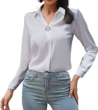 Generic Uwdiohq Chemise Femme Longue Chemise Blanche Femme Rose Blouse Boh&egrave;me Masculine Haut De Gamme sans Repassage Lin Et Coton Randonnee Robe Ample Ete Gra